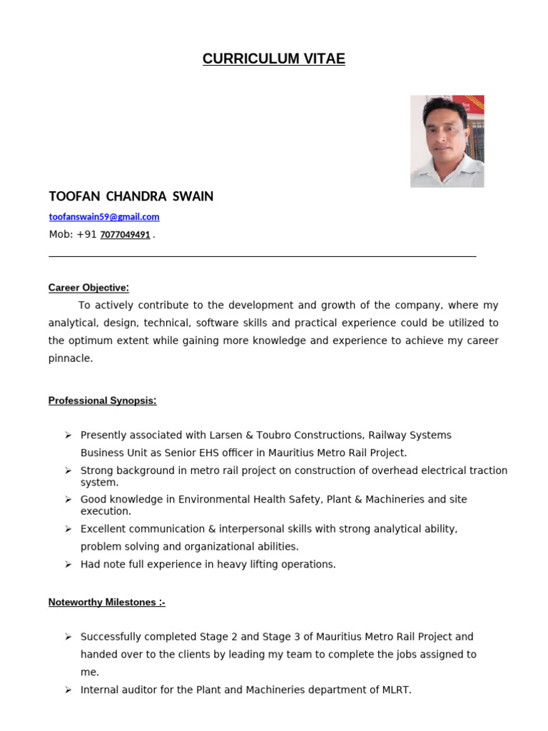 Toofan Chandra - CV | PDF | Safety | Occupational Safety And Health