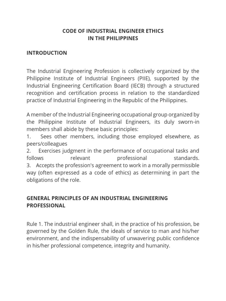 Code of Industrial Engineer Ethics | PDF