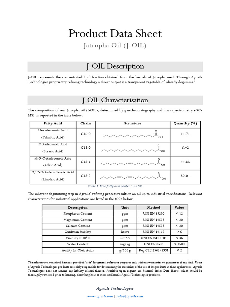 Product Data Sheet J OIL | PDF