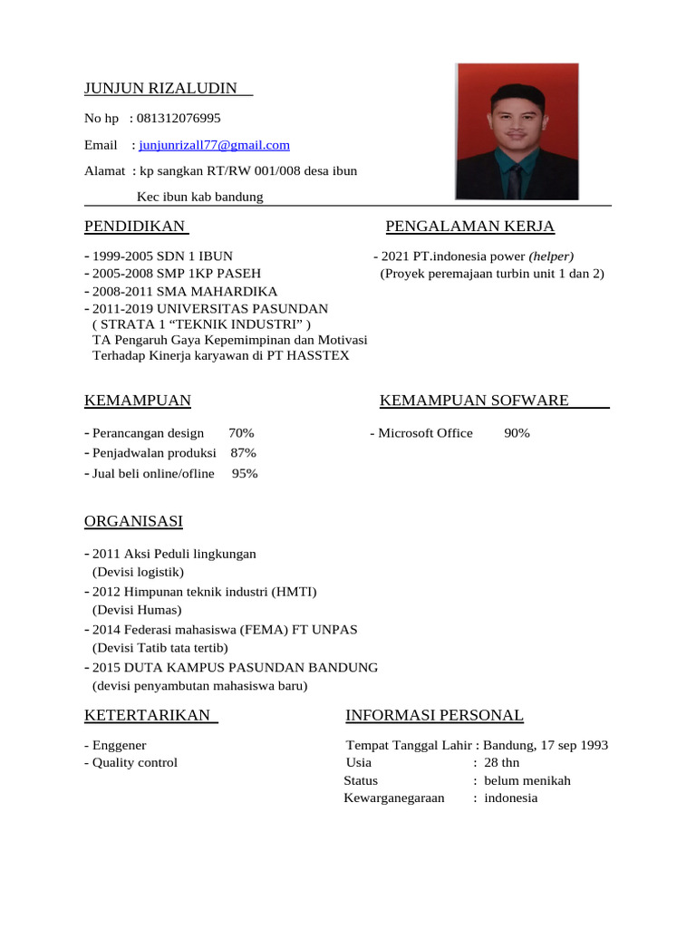 CV Junjun Rizaludin | PDF