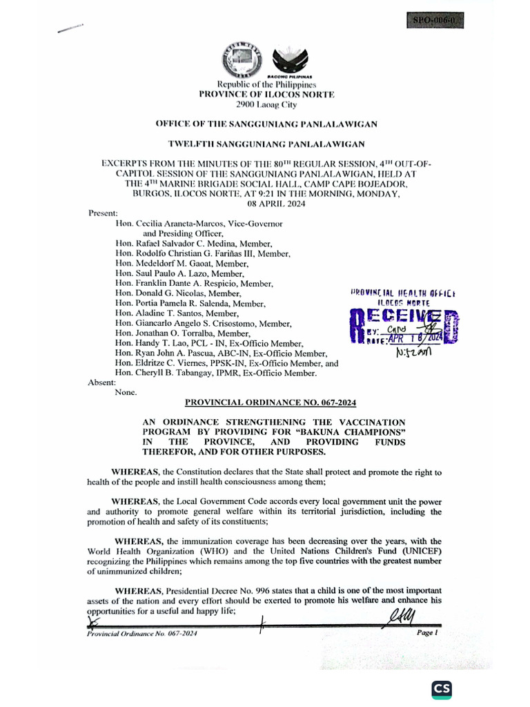 Bakuna Champion Signed Ordinance | PDF