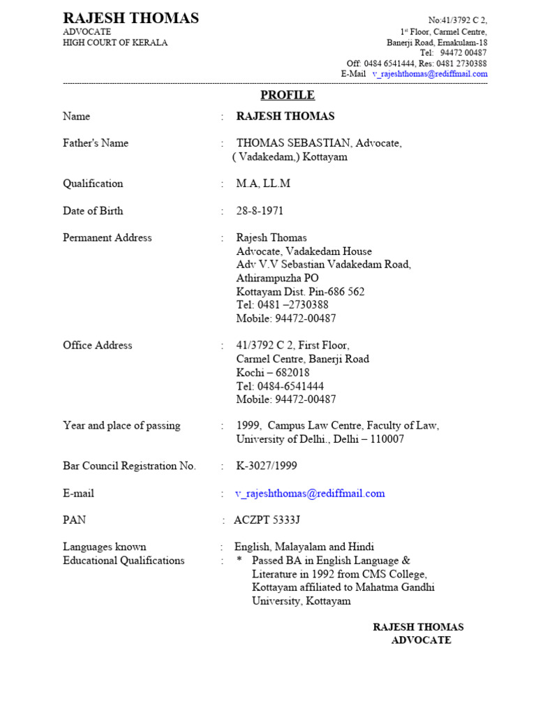 Profile: Rajesh Thomas | PDF
