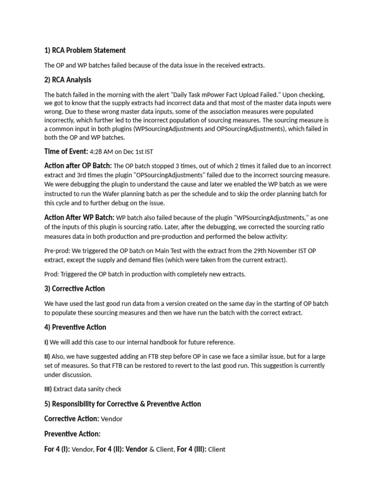Rca For Incorrect Extract Issue Dec 01 Pdf