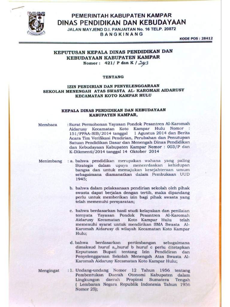 SK Pendirian SMA | PDF