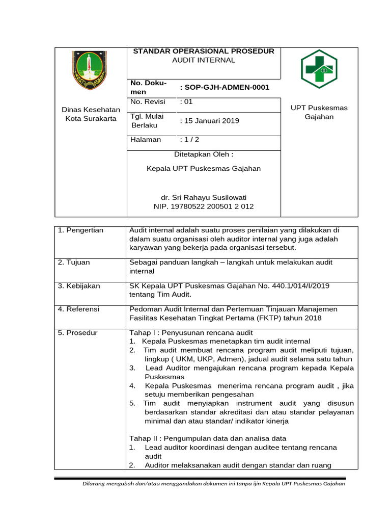 Sop Audit Internal | PDF