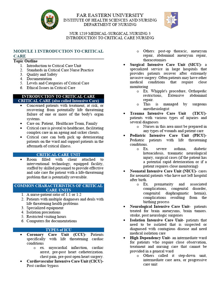 Critical Care Nursing Transes Lec-Merged | PDF