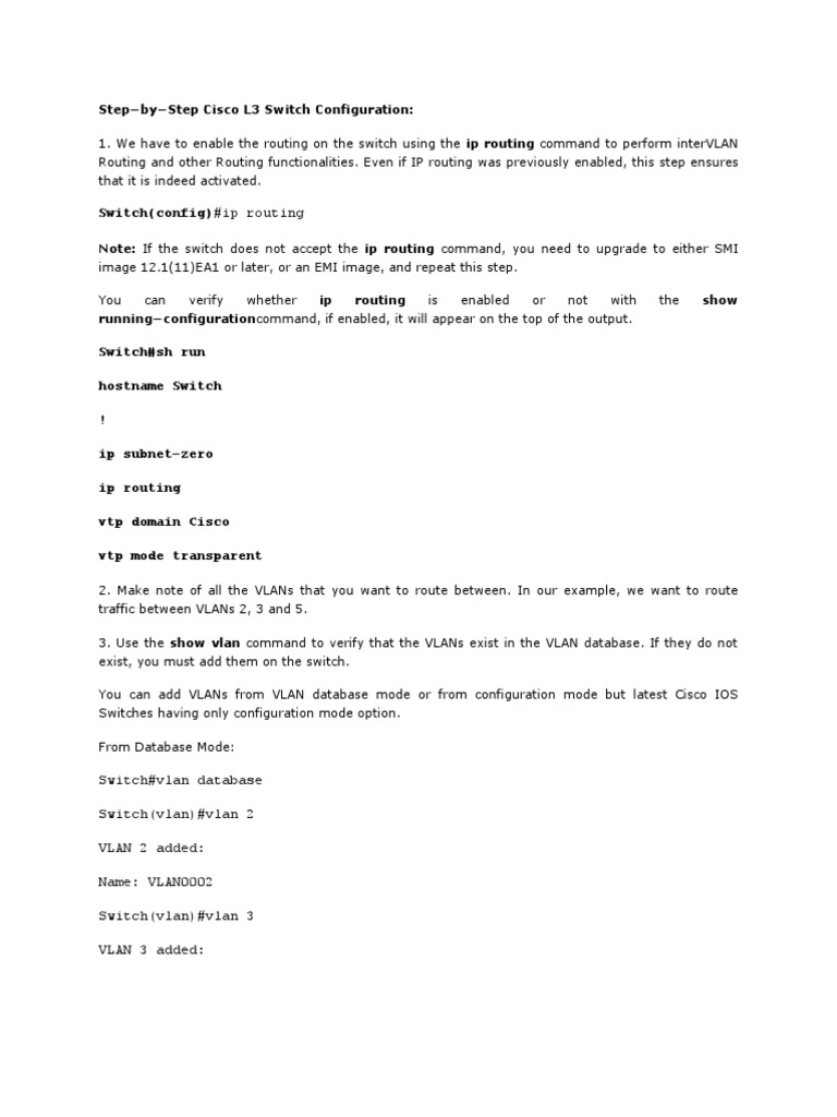 Switch (Config) #Ip Routing: Step by Step Cisco L3 Switch Configuration ...