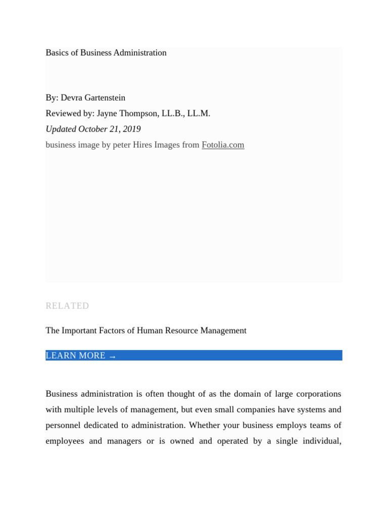 Basics of Business Administration | PDF