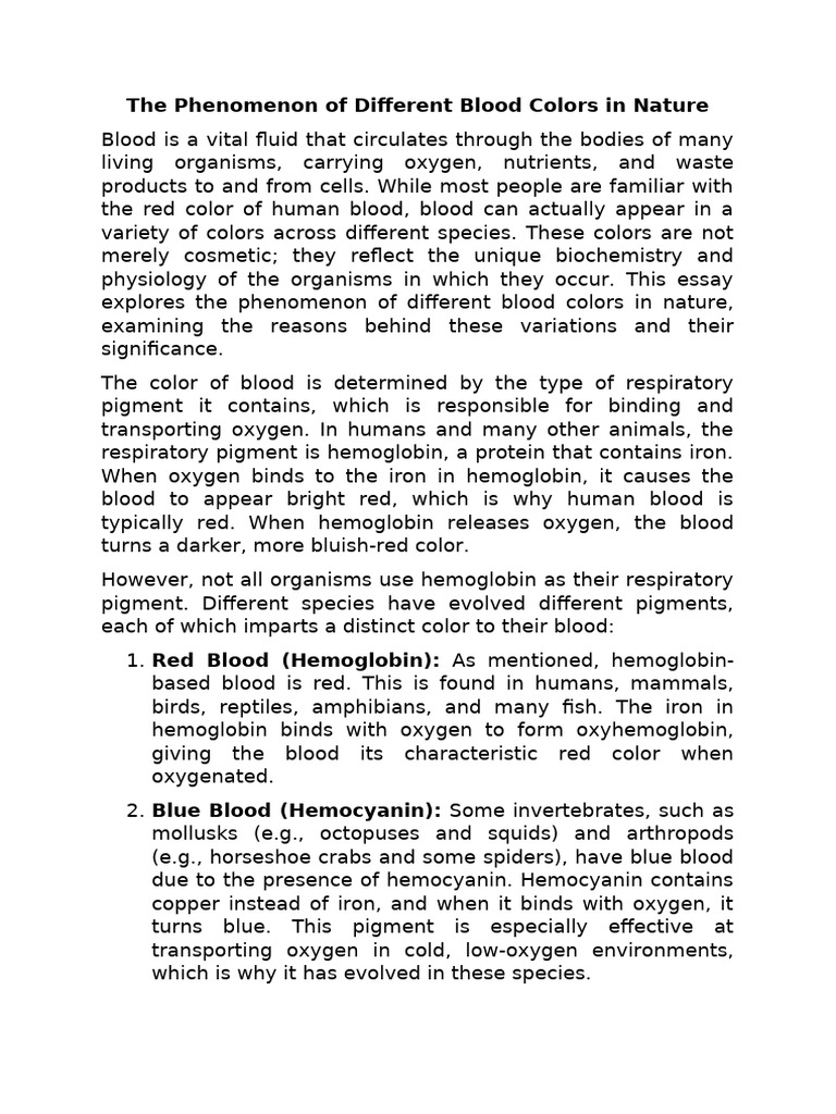 The Phenomenon of Different Blood Colors in Nature | PDF