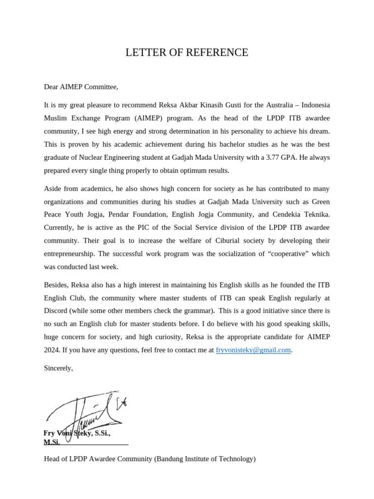 LETTER OF REFERENCE Mas Steky - Signed | PDF