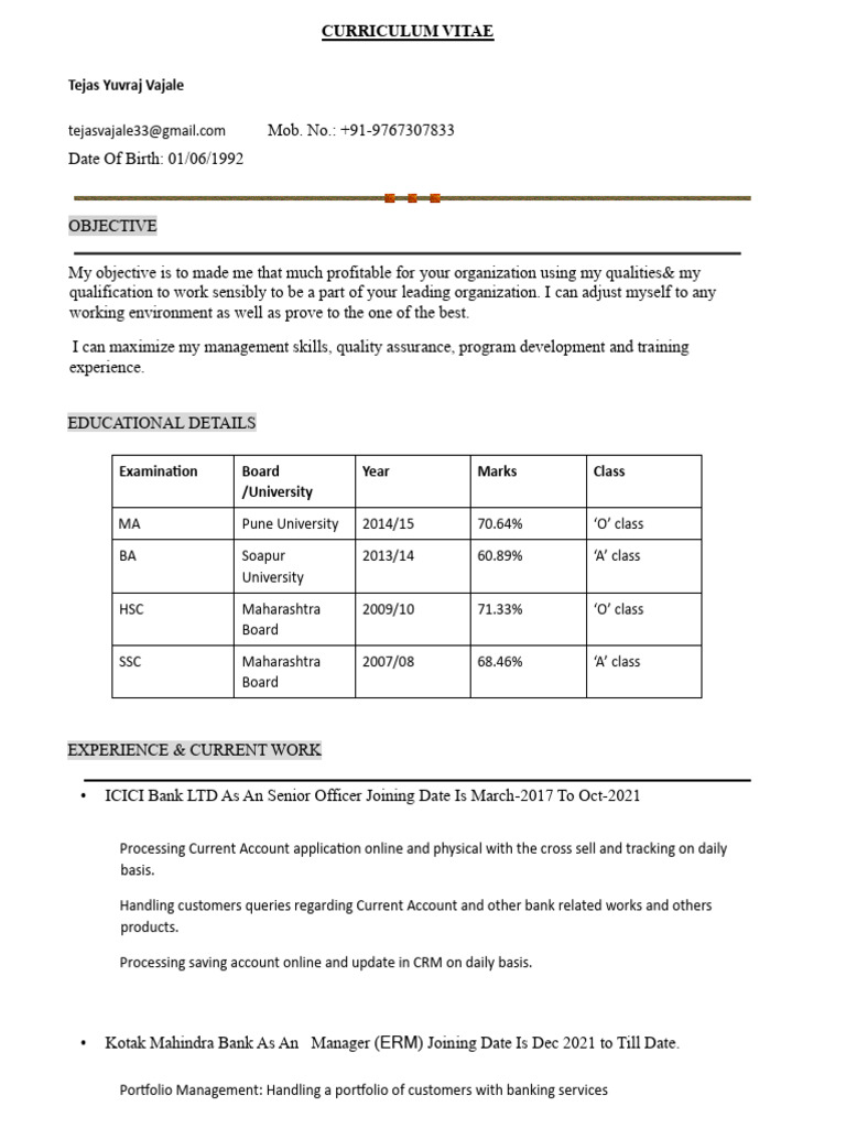 CV Tejas Y Vajale New | PDF