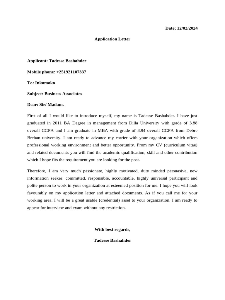 Application Letter | PDF