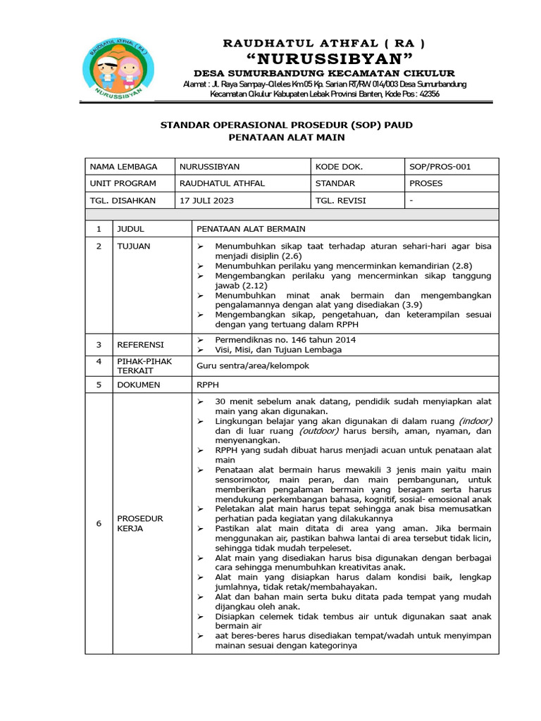 Nurussibyan : Raudhatul Athfal (Ra) | PDF