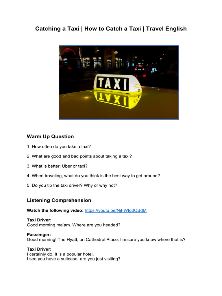 Catching A Taxi - How To Catch A Taxi - Travel English: Warm Up ...