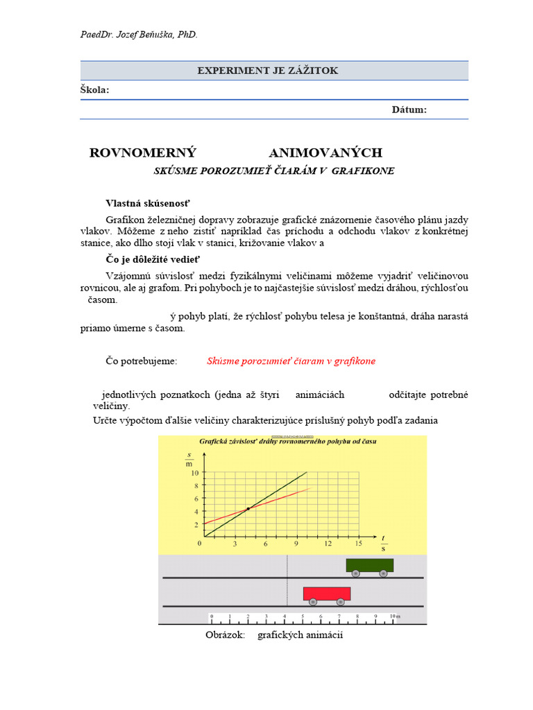 Rovnomerný Pohyb V Animovaných Grafoch Pracovný List | PDF