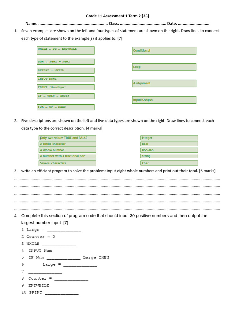 Grade 11 Assessment 1 | PDF