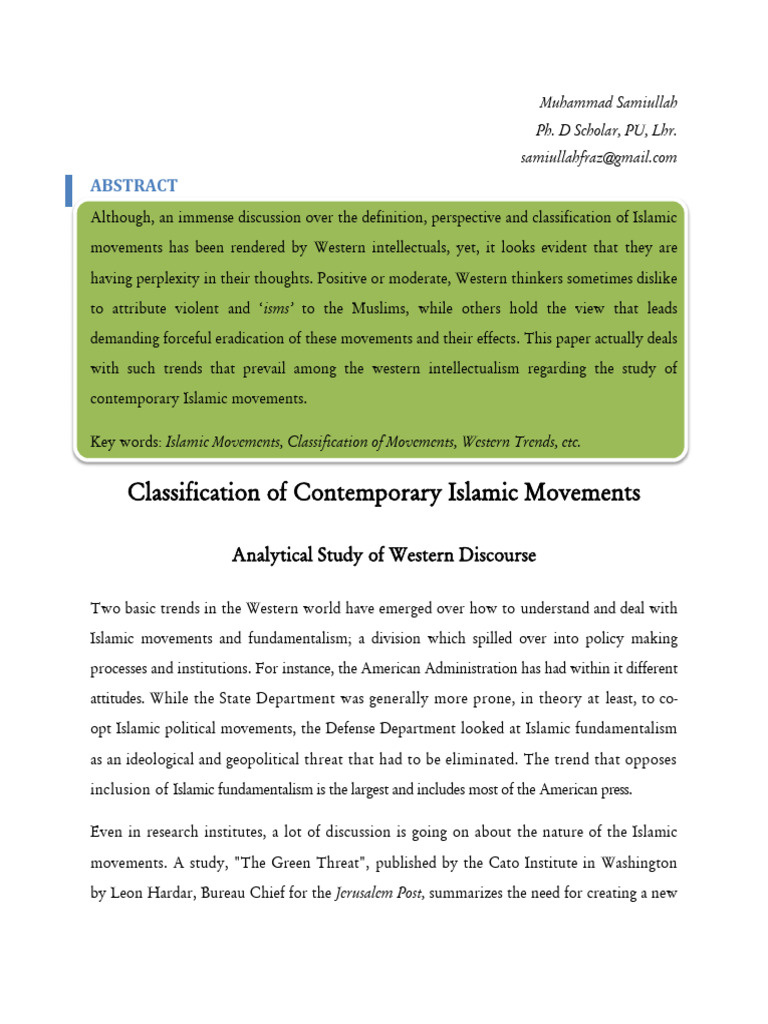 Classification of Contemporary Islamic Movements | PDF