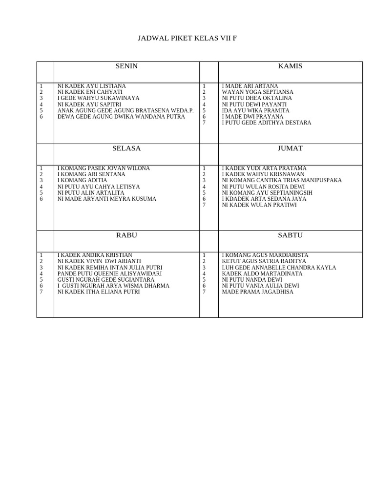 JADWAL PIKET KELAS VII C | PDF