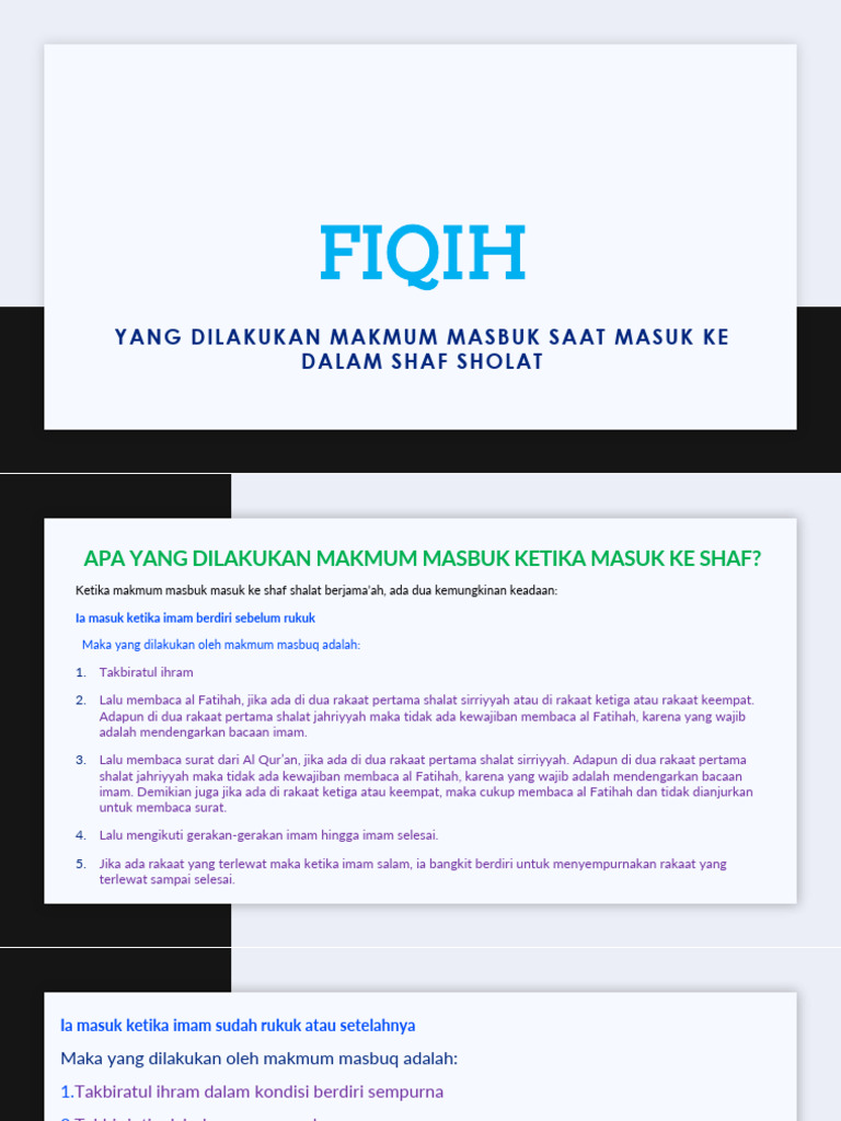 FIQIH Yang Dilakukan Makmum Masbuk Saat Masuk Shaf Sholat | PDF