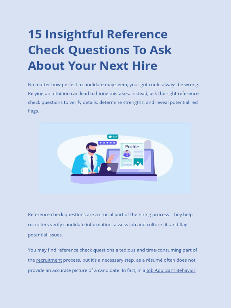 15 Insightful Reference Check Questions To Ask About Your Next Hire | PDF