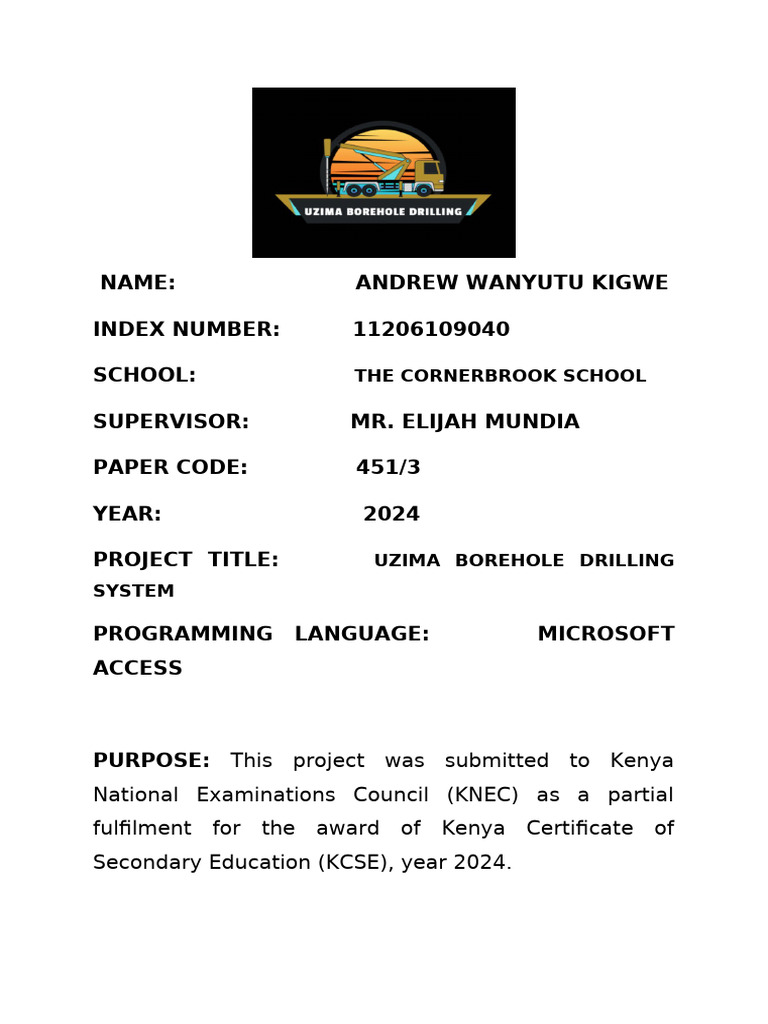 Andrew Kigwe Uzima Boreholes Project | PDF