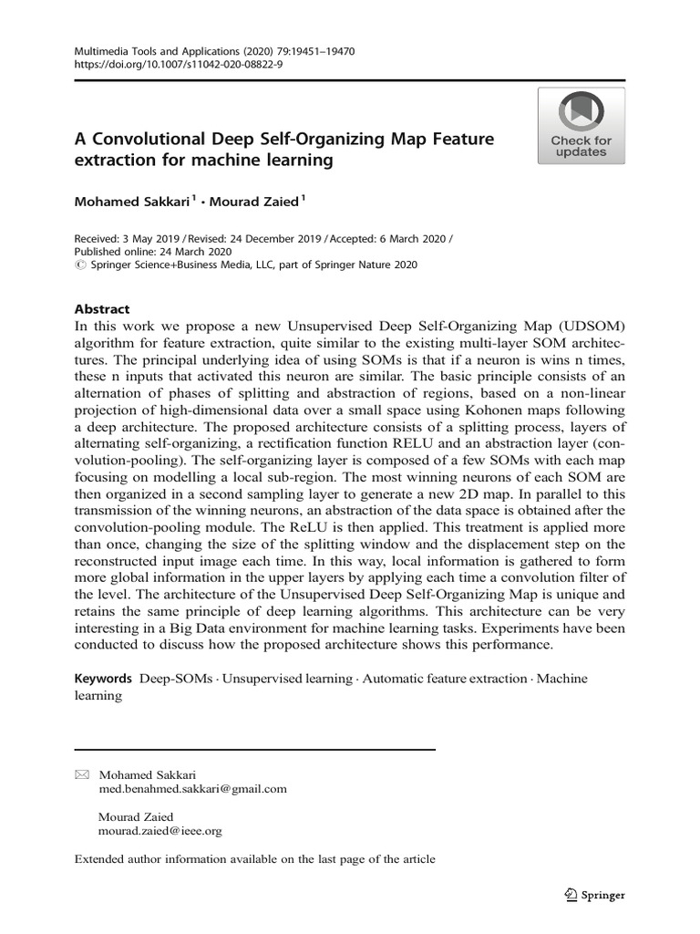 A Convolutional Deep Self-Organizing Map Feature Extraction For Machine Learning | PDF