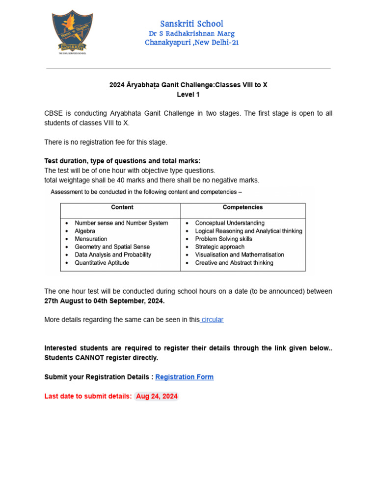 2024 - Aryabhatta Ganit Challenge | PDF