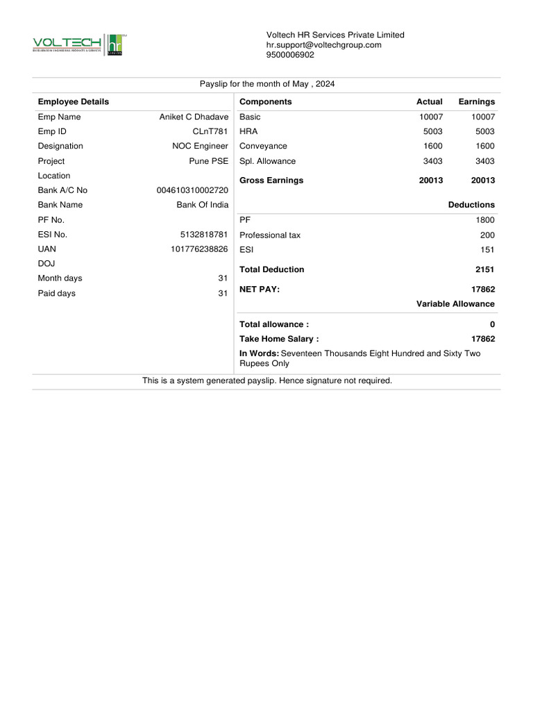 Payslip For 3 Months | PDF