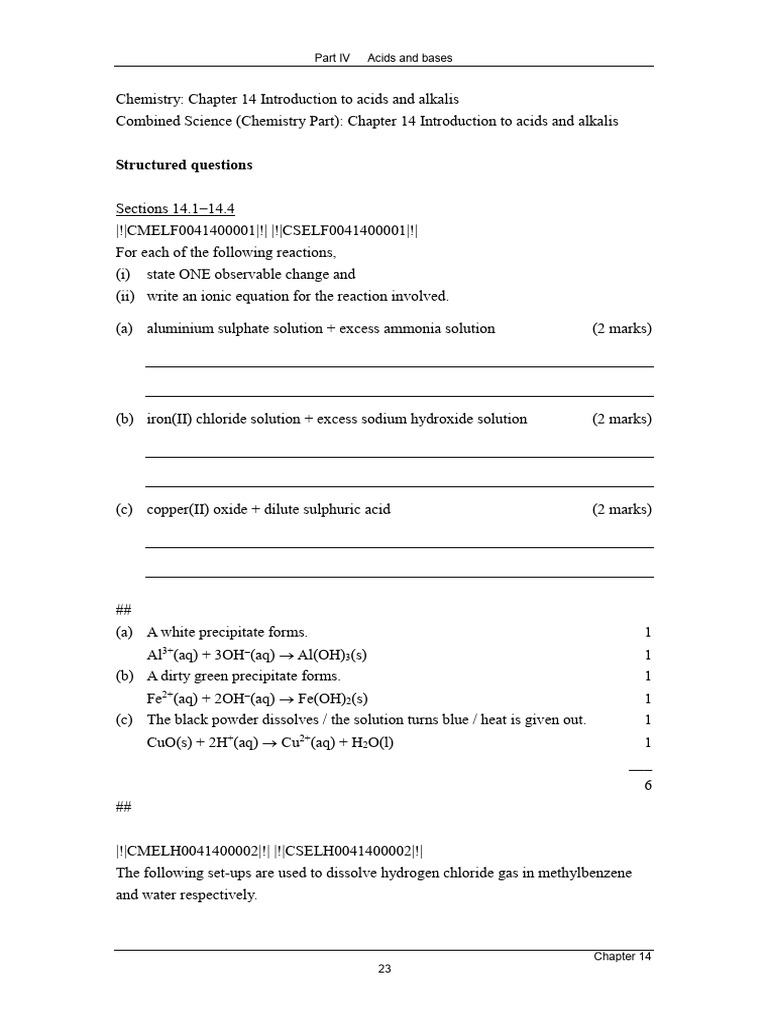 Chapter 14 Structured Questions (Introduction To Acids and Alkalis) | PDF