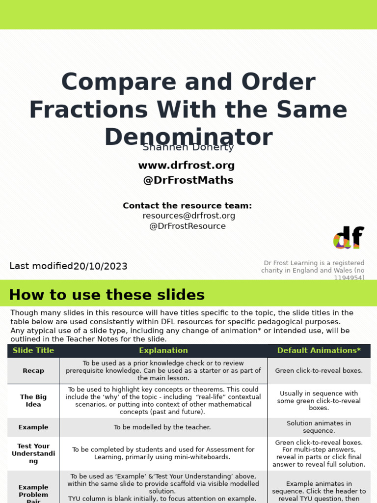 Compare and Order Fractions With The Same Denominator | PDF