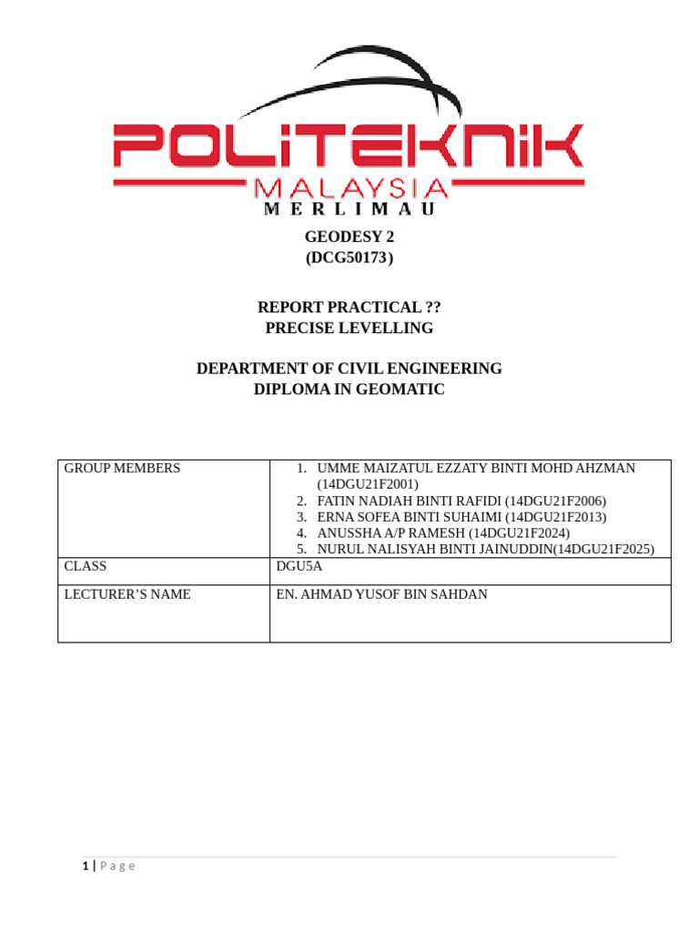 Report Geodesy 2 Precise Levelling | PDF