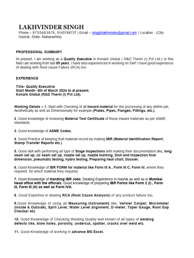Lakhvinder Singh Resume | PDF | Welding | Construction
