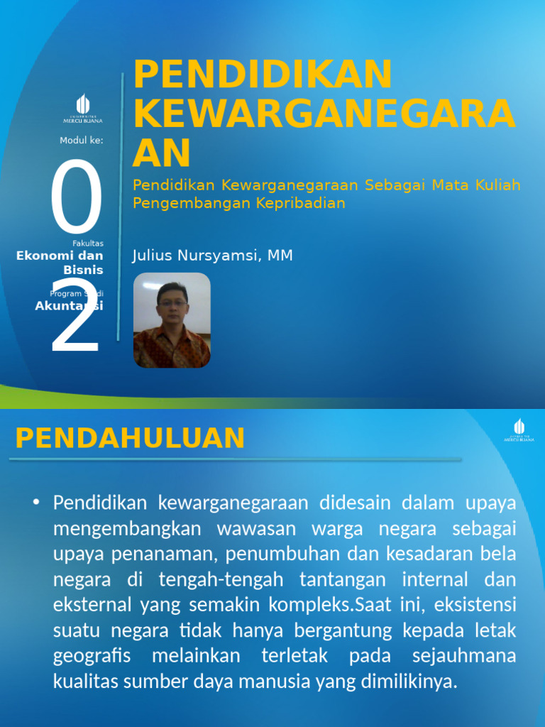 2020 KWG M02 Pendidikan Kewarganegaraan Sebagai Mata Kuliah Pengembangan Kepribadian | PDF