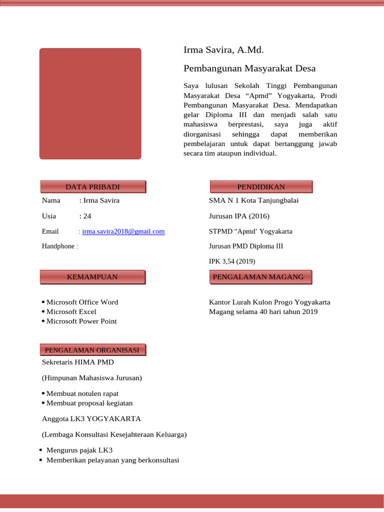 CV Irma Savira | PDF