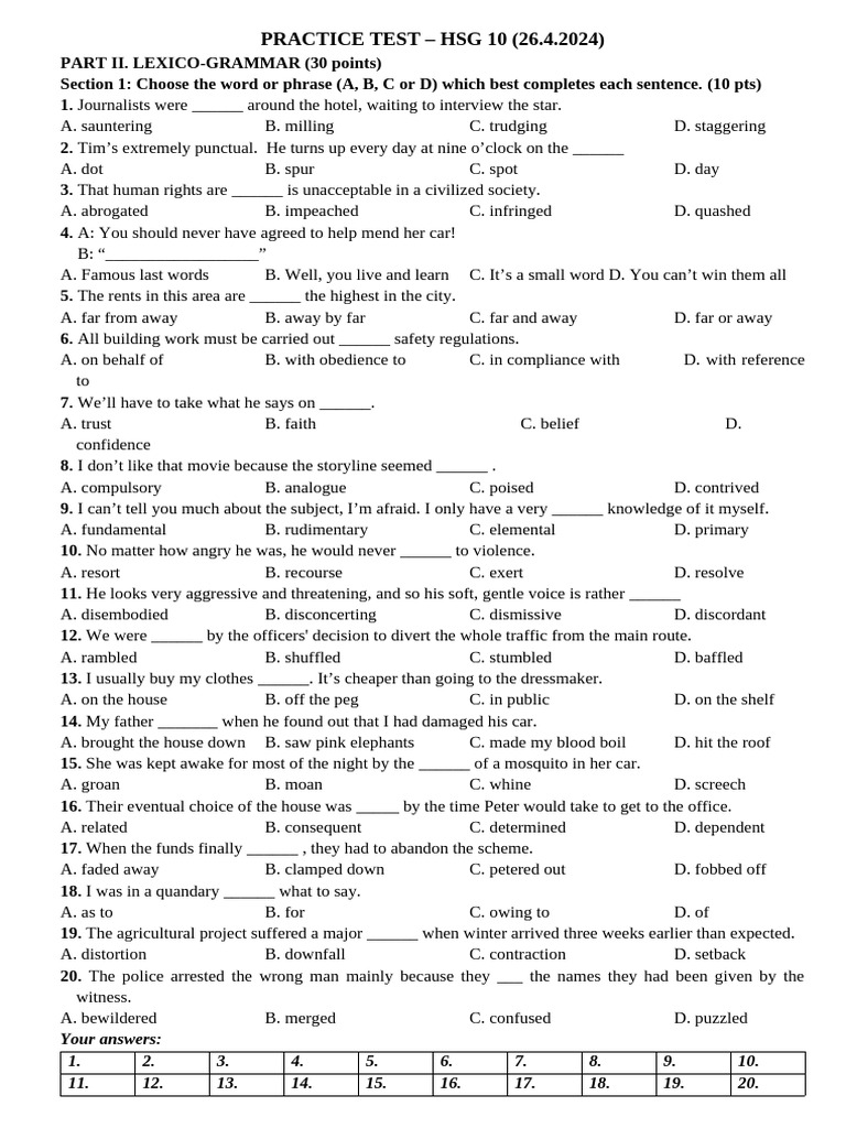 Practice Test 26.4.2024 2023 | PDF