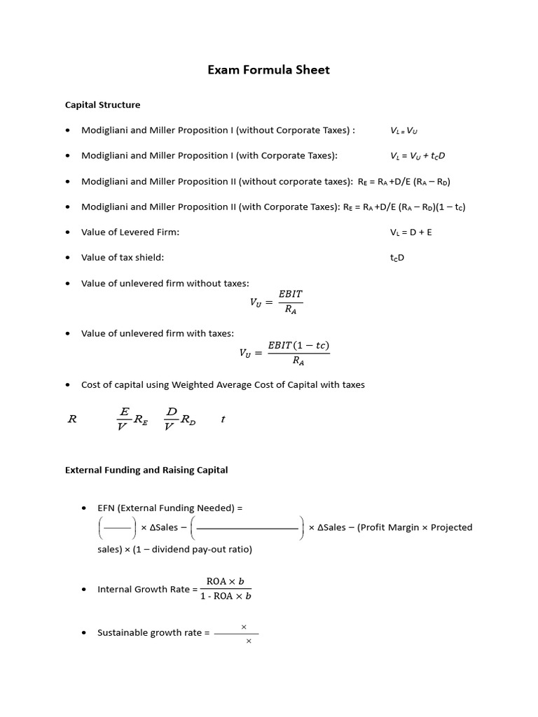 Exam Formuale Sheet 2021 | PDF