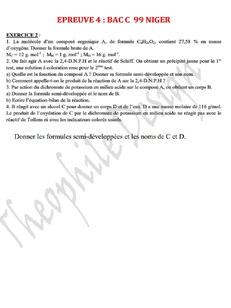 Chimie Bac 1999 Du Niger | PDF