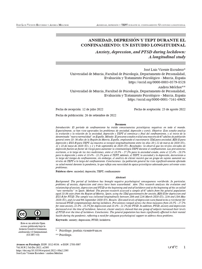 2022 Avances en Psicología Latindex. Acceso Abierto | PDF