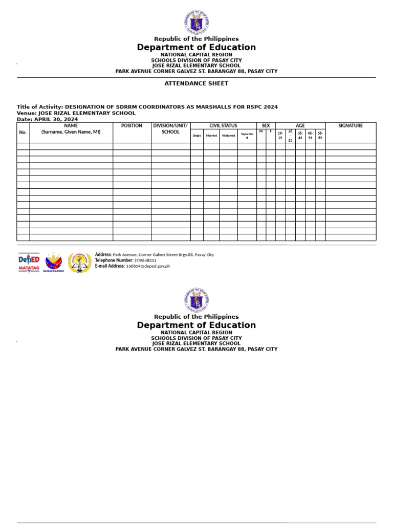 GAD ATTENDANCE SHEET Teamplate | PDF