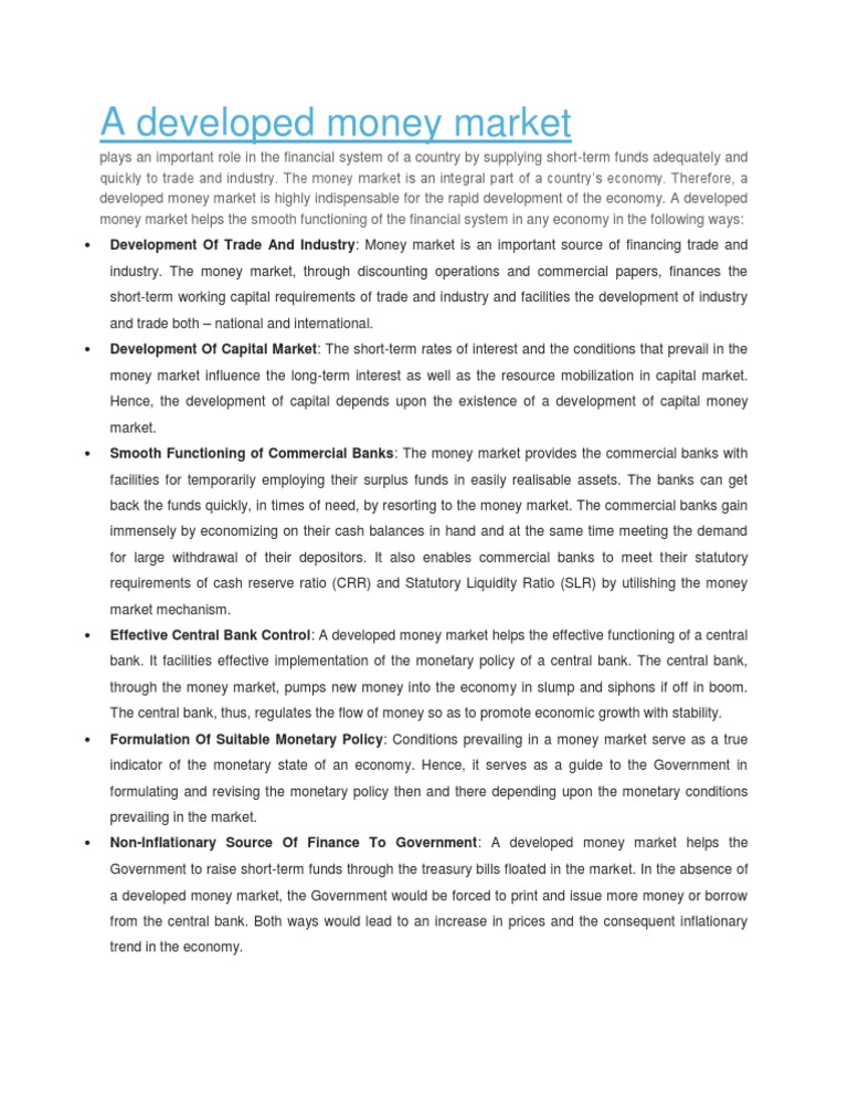 A Developed Money Market | PDF | Money Market | Monetary Policy