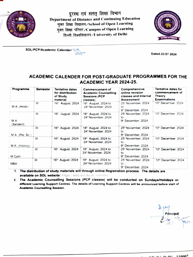 Academic Calendar PG | PDF