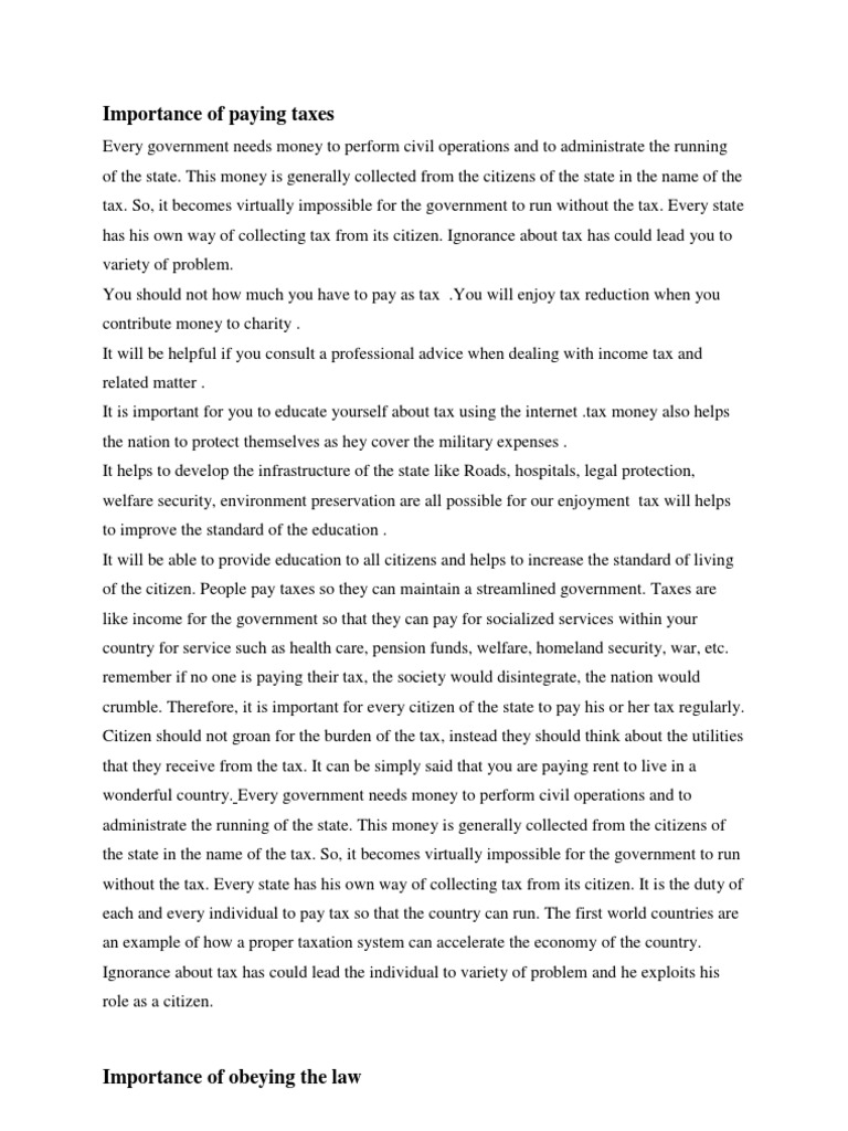 Importance of Paying Taxes | PDF | Obedience (Human Behavior) | Taxes