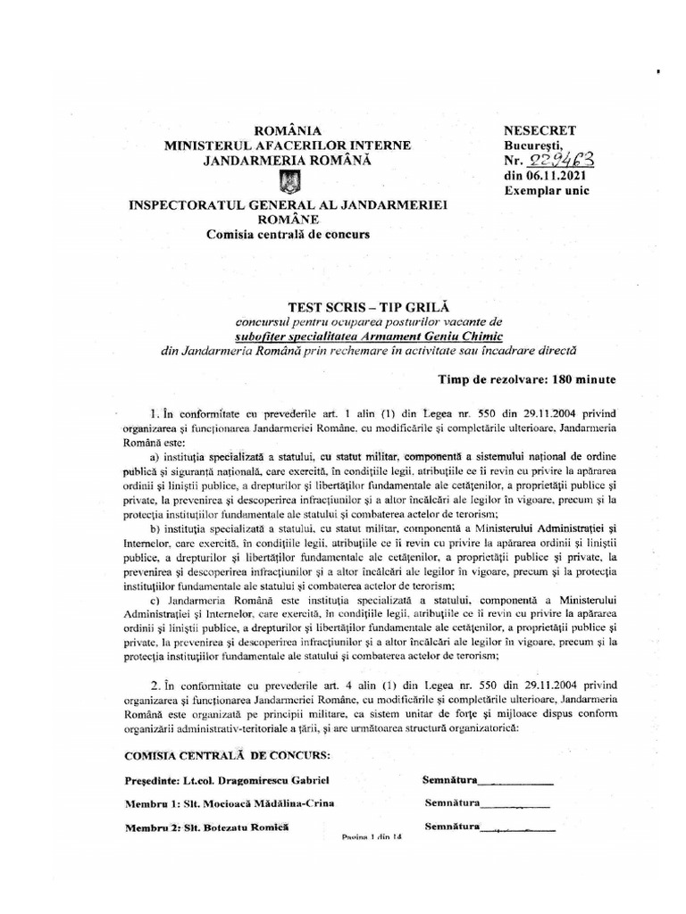 Test Scris Si Grila de Corectare - A.g.ch - .H | PDF