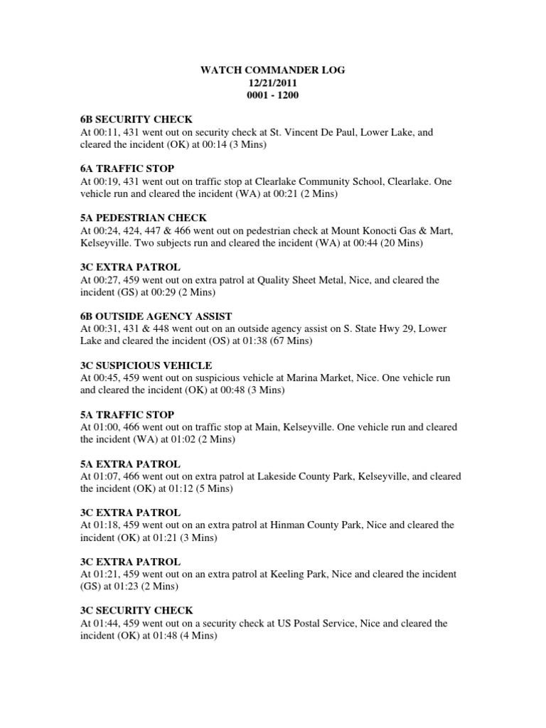 Lake County Sheriff's Watch Commander Logs | PDF | Criminal Justice ...