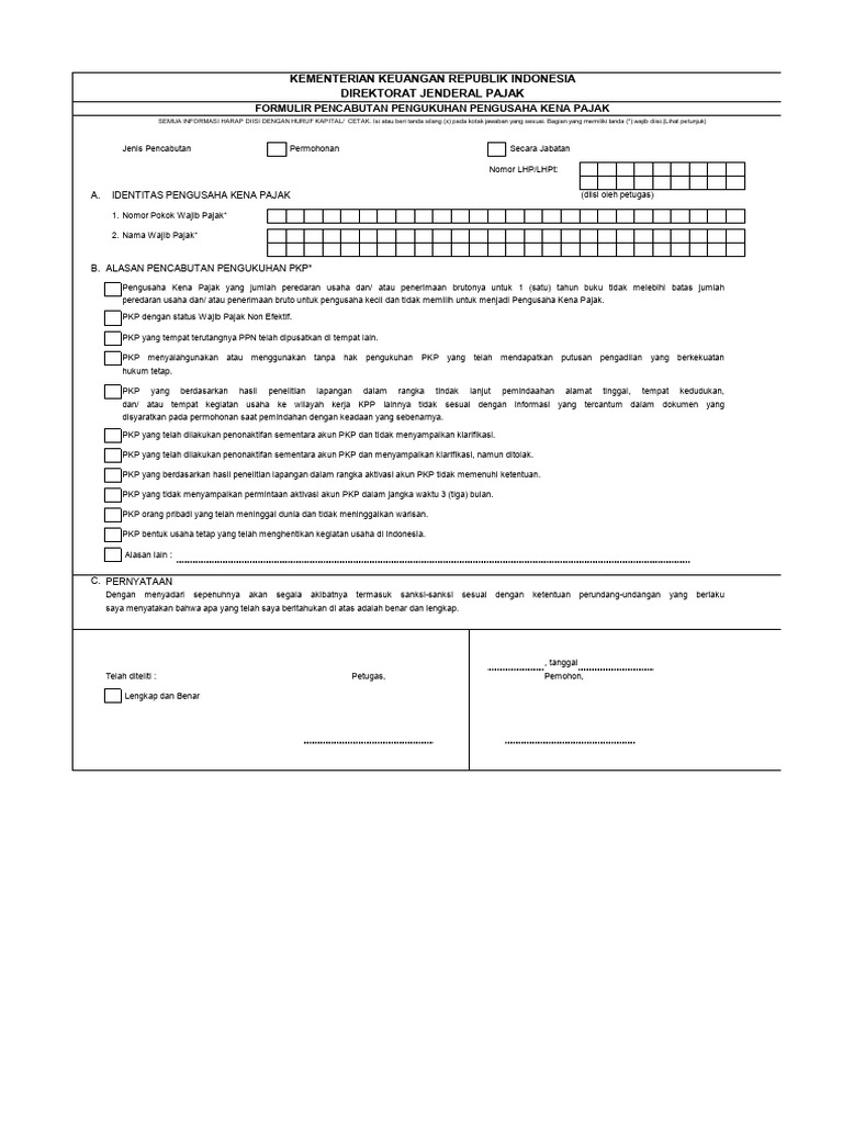 Formulir Pencabutan Pengukuhan PKP | PDF