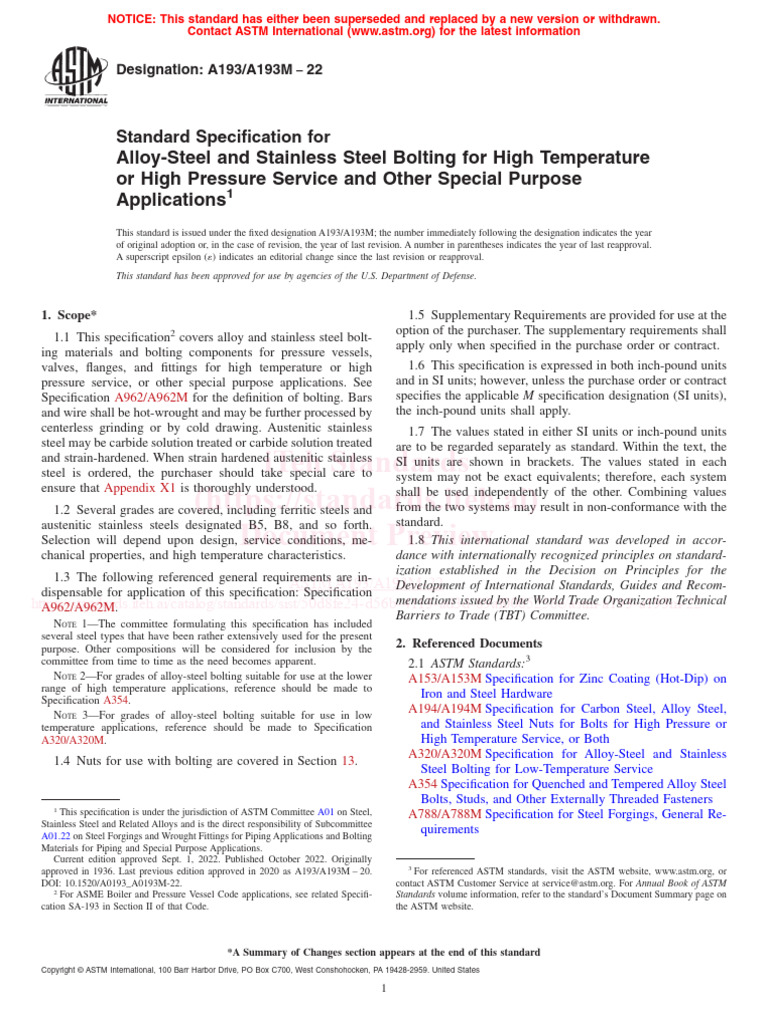 Astm A193 A193m 22 | PDF