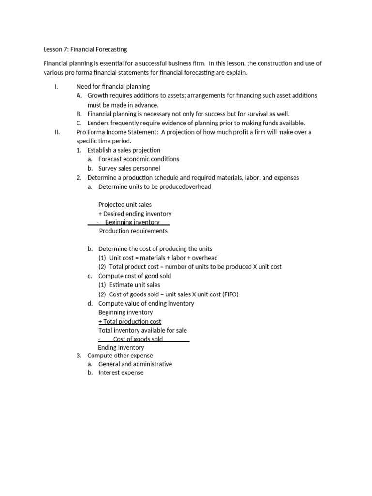 Lesson 7 Forecasting Planning Finman | PDF