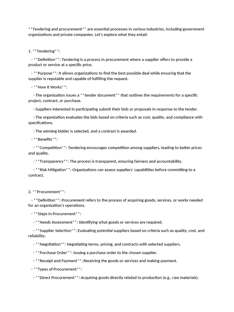 Tendering & Procurement Overview | PDF