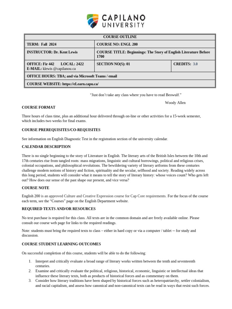 ENGL 200 Fall 2024 | PDF