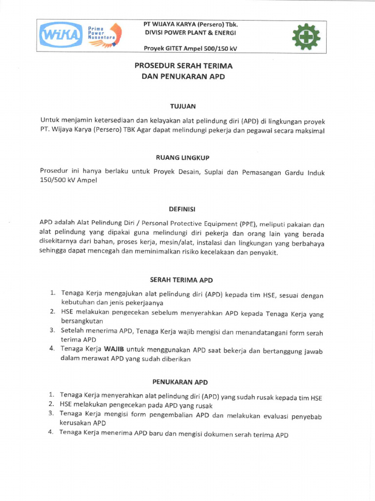 Prosedur Pengembalian APD | PDF